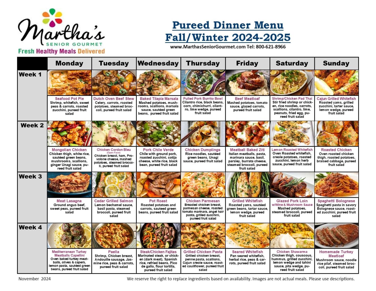 Pureed Plan – Marthas Senior Gourmet